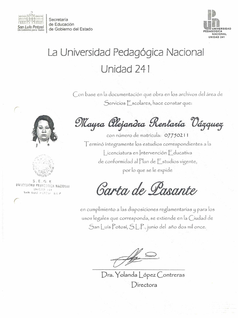 CARTA+PASANTE+MAYRA+ALEJANDRA+RENTERIA | PDF