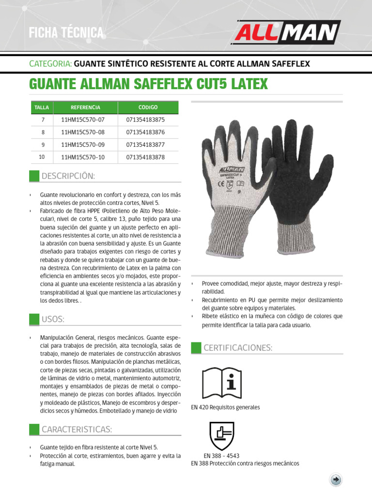 Guante Allman Safeflex Cut 5 Pu 15C572 | PDF | Guante | Abrasivo