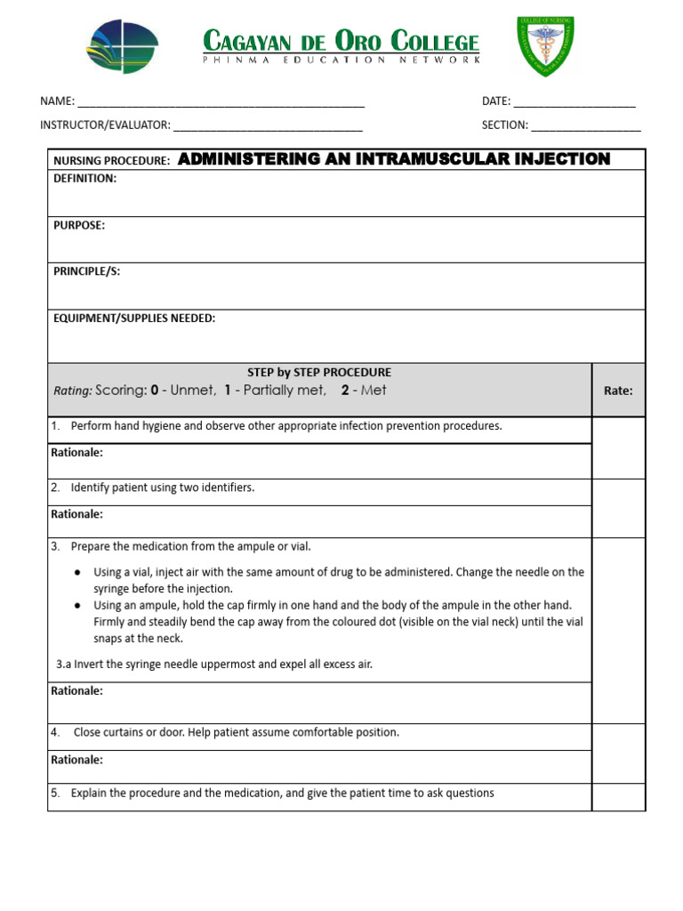 p1w2d2 - Im Administration Checklist | PDF | Injection (Medicine ...