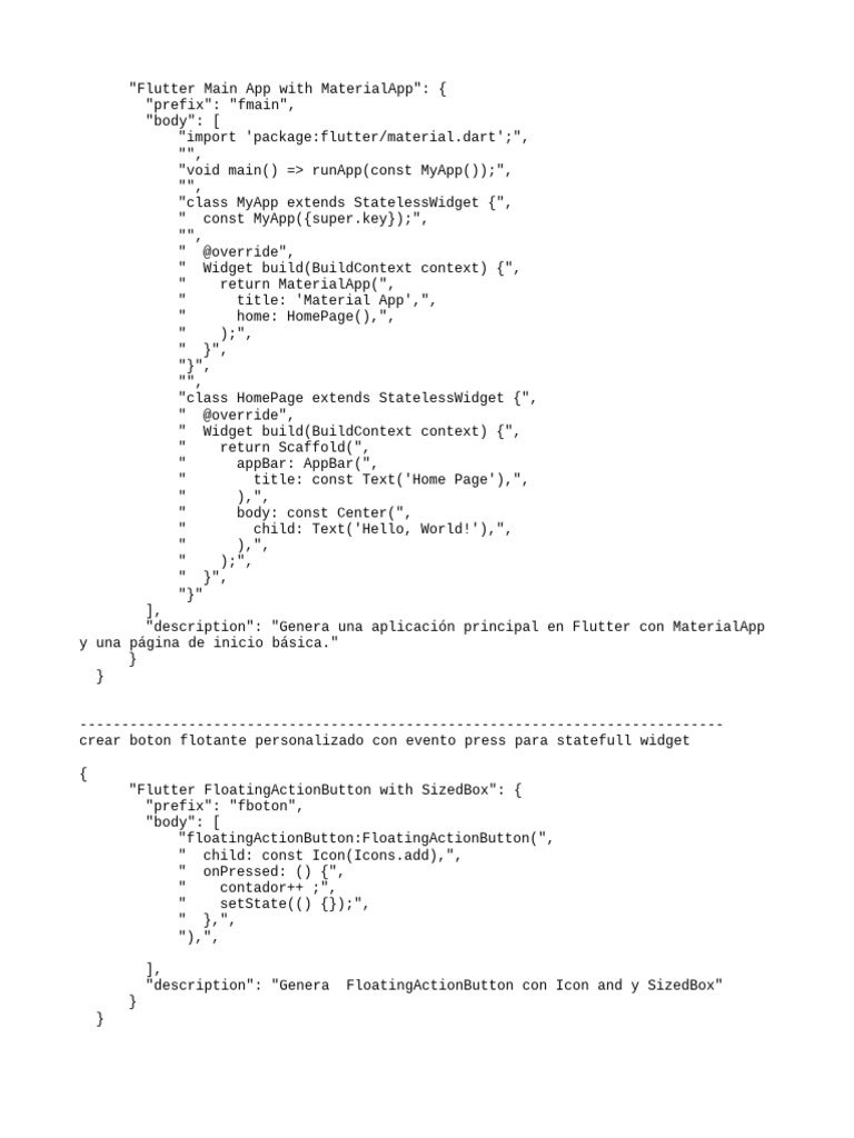 Codigos Snnipets para Flutter | PDF