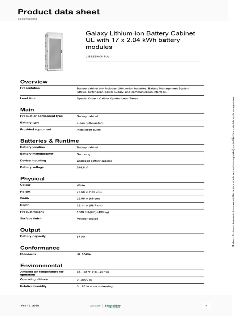 Schneider Electric - Galaxy-Lithiumion-Battery-Systems - LIBSESMG17UL ...