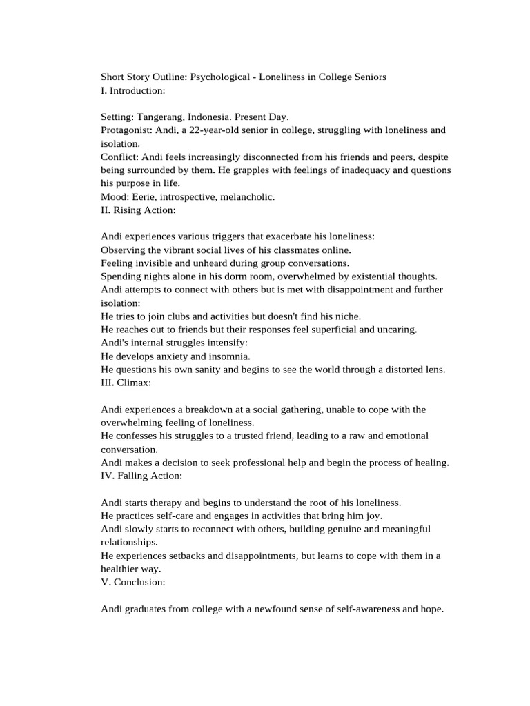 Short Story Outline - Psychological - Loneliness in College Seniors ...