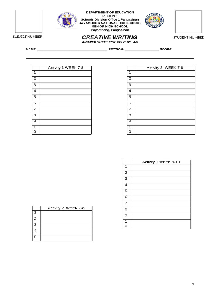 Creative Writing Answer Key | PDF