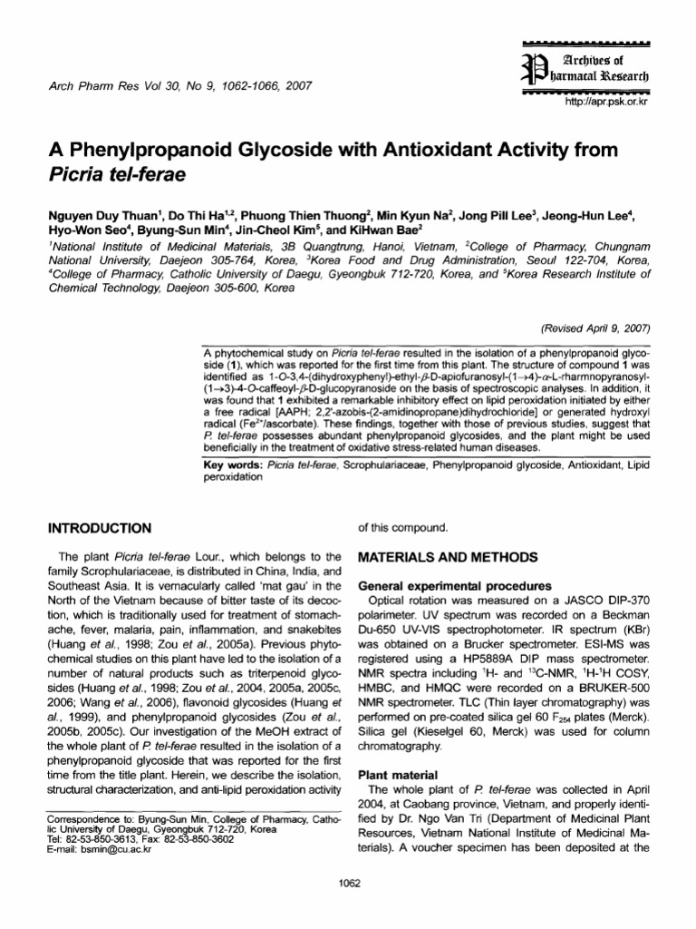 A Phenylpropanoid Glycoside With Antioxi | PDF | Thin Layer ...