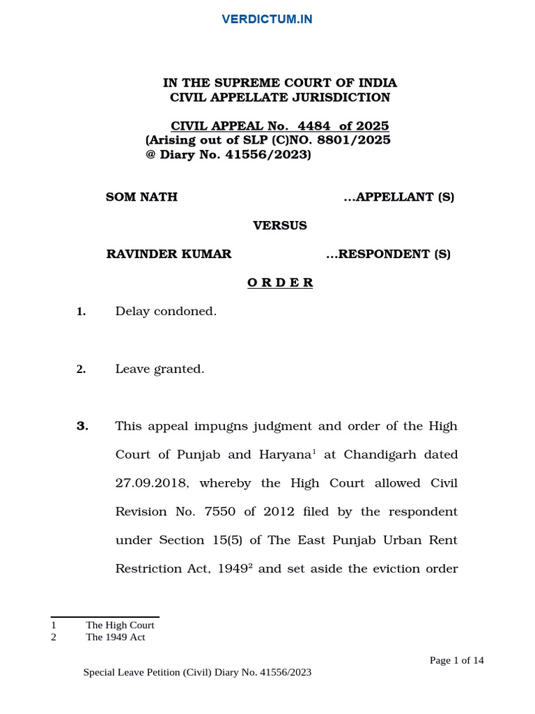 Som Nath V Ravinder Kumar 1700431 | PDF | Lease | Lawsuit