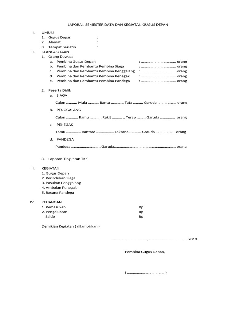 Laporan Semester Data Kegiatan Gugus Depan | PDF