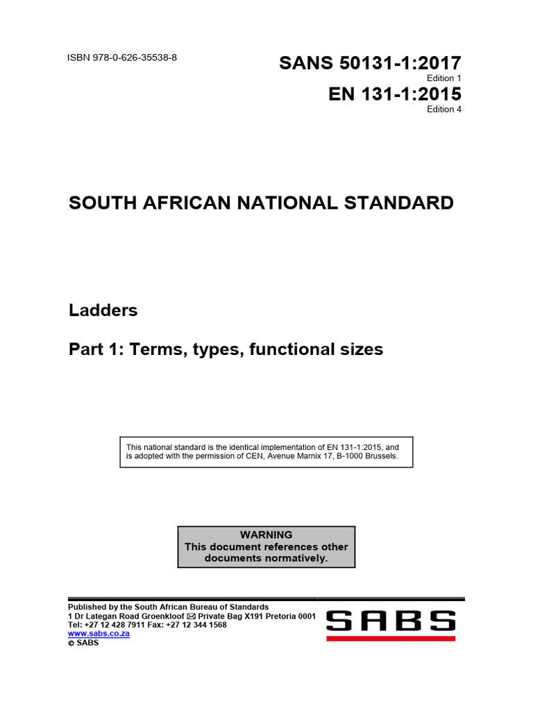 SANS 50131-1:2017 Ladder Standards | PDF | Copyright