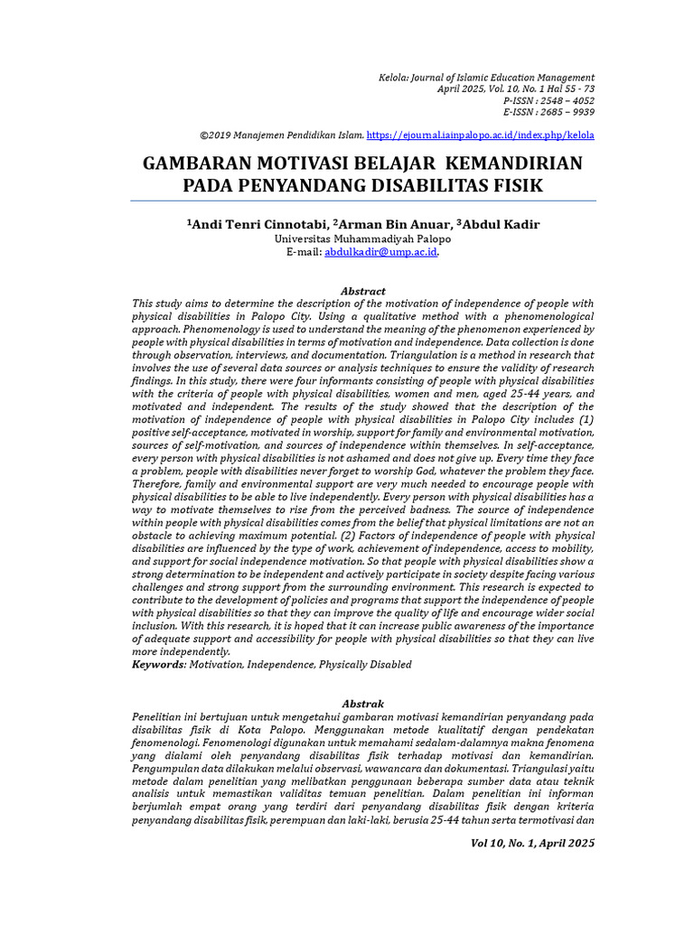 05 Gambaran Motivasi Belajar Kemandirian Pada Penyandang Disabilitas Fisik | PDF