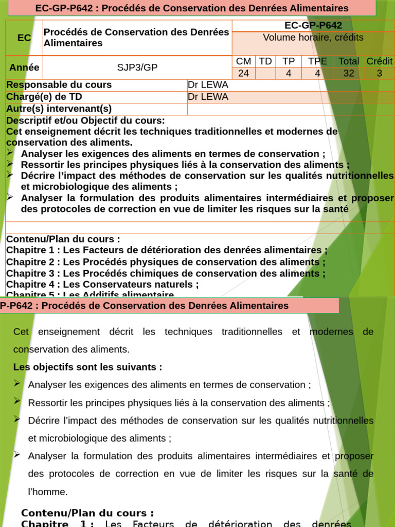 Procedés de Conservation Des Alimetaires | PDF | Nourritures | Conservation des aliments