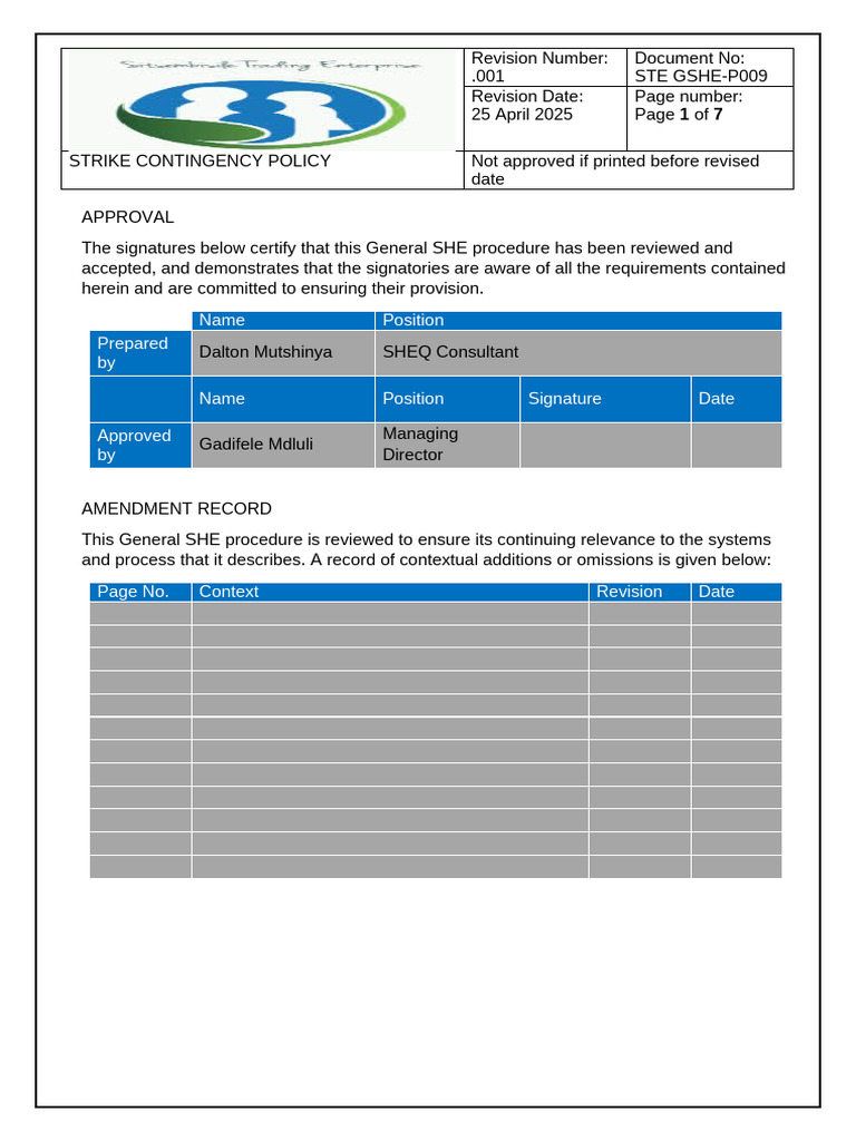 Strike Contingency PolicyAPPROVAL | PDF | Strike Action | Employment
