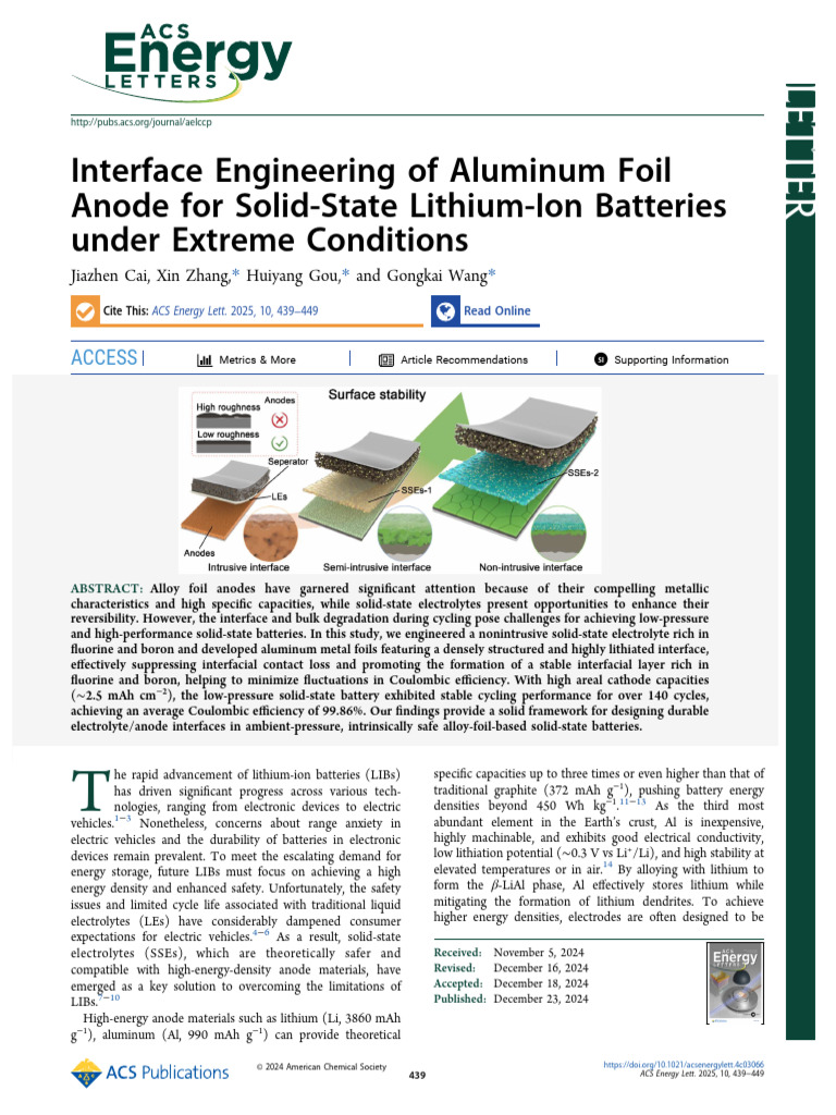Cai Et Al 2024 Interface Engineering of Aluminum Foil Anode For Solid ...