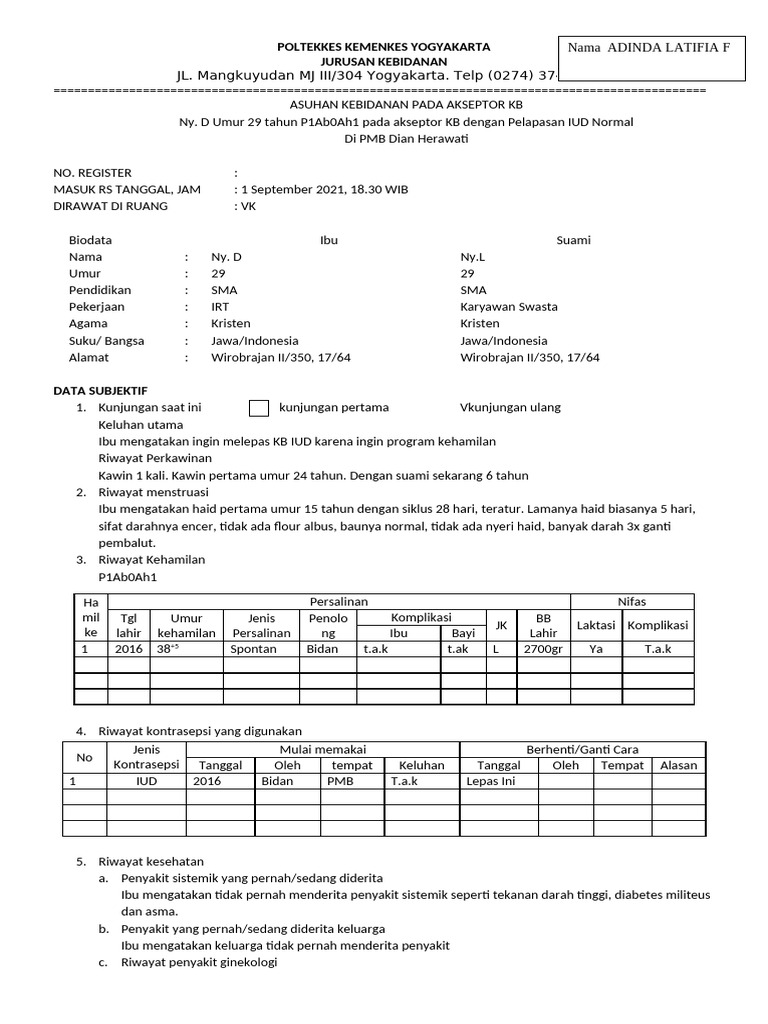 Asuhan Kebidanan Lepas IUD Ny. D | PDF