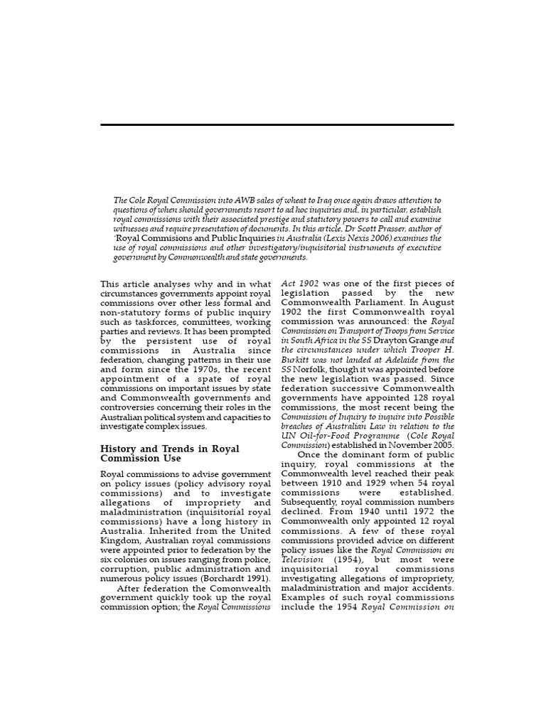 Aust J Public Adm - 2006 - Prasser - Royal Commissions in Australia When Should Governments ...