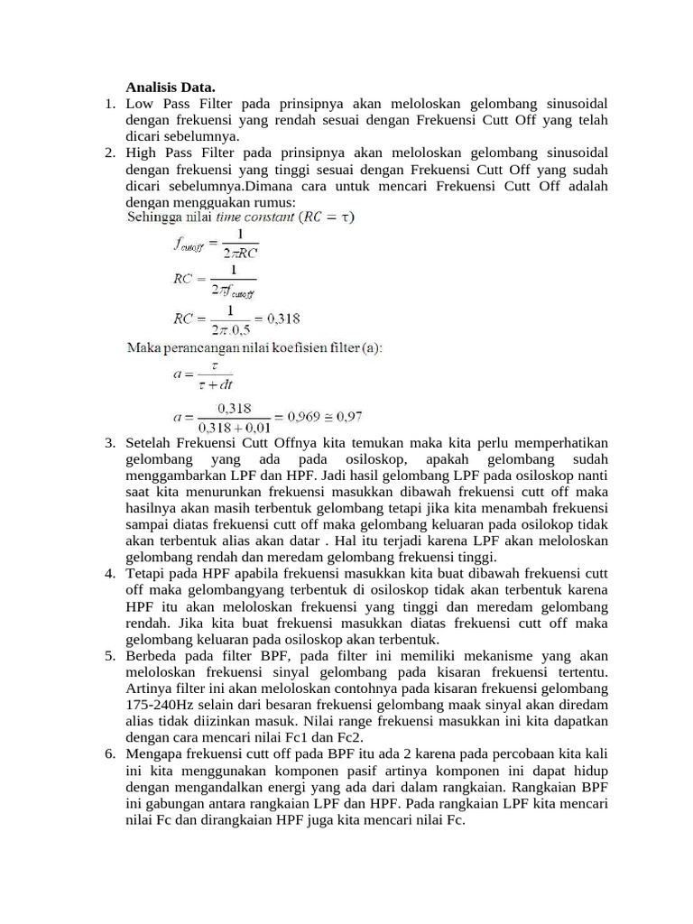 Analisis Filter LPF, HPF, dan BPF | PDF