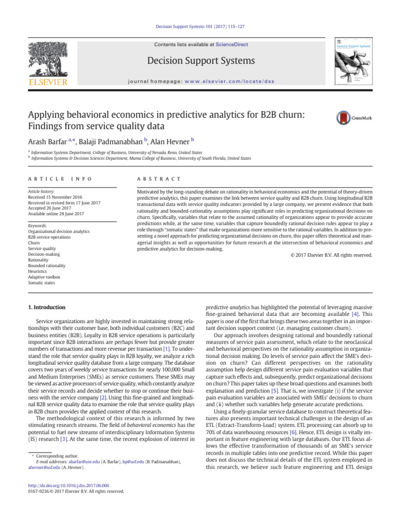 Applying Behavioral Economics in Predictive Analytics For B2B Churn | PDF | Behavioral Economics ...