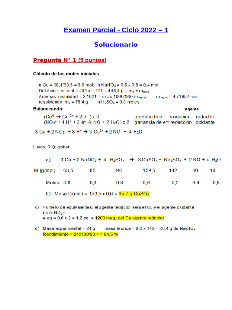 SOLUCIONARIO DEL EXAMEN FINAL CICLO 2022-1 | PDF