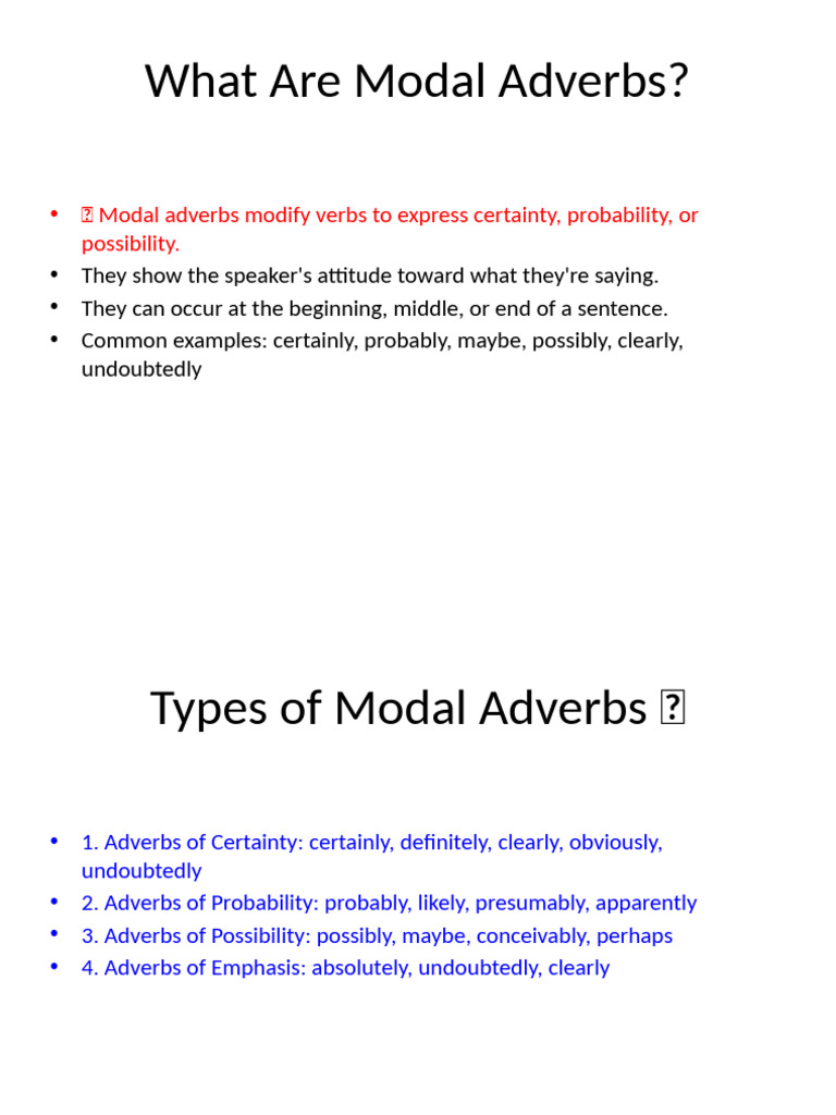 Canva Pro Style Modal Adverbs Presentation | PDF