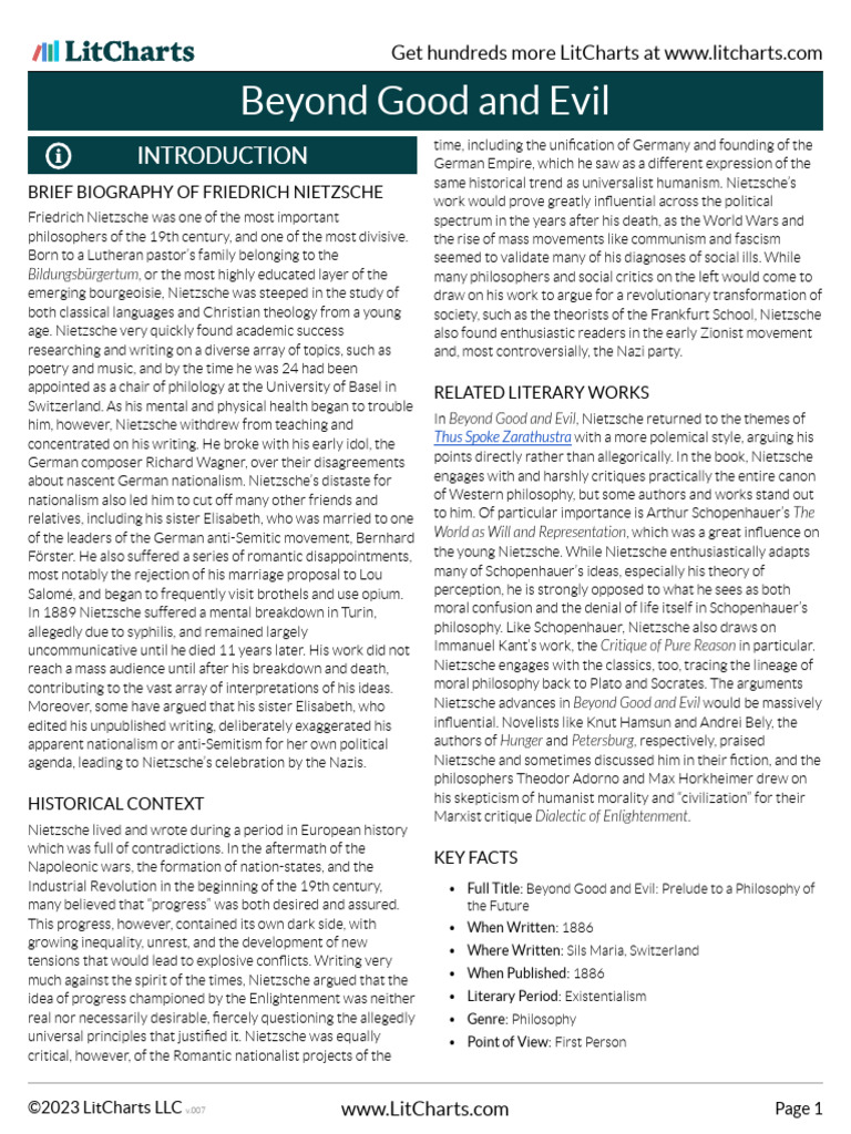 Beyond-Good-and-Evil-LitChart | PDF | Friedrich Nietzsche | Plato