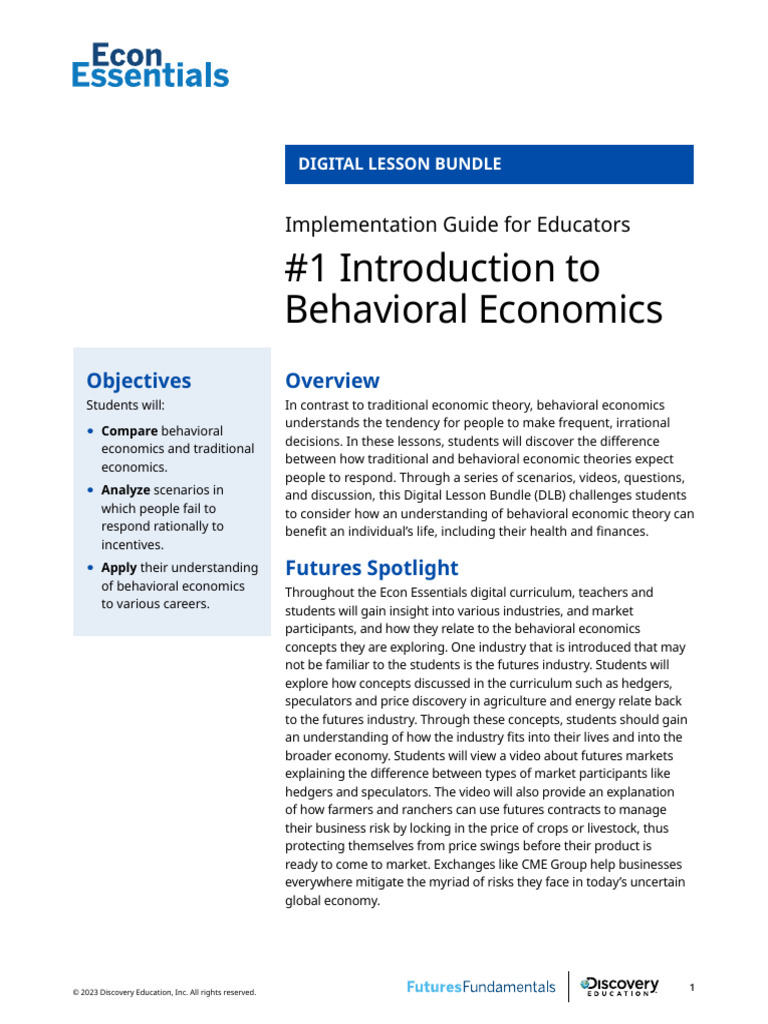 CME Econ Essentials DLB EducatorGuide 1 IntroToBehavioralEconomics ...