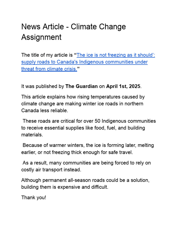 News Article - Climate Change Assignment | PDF