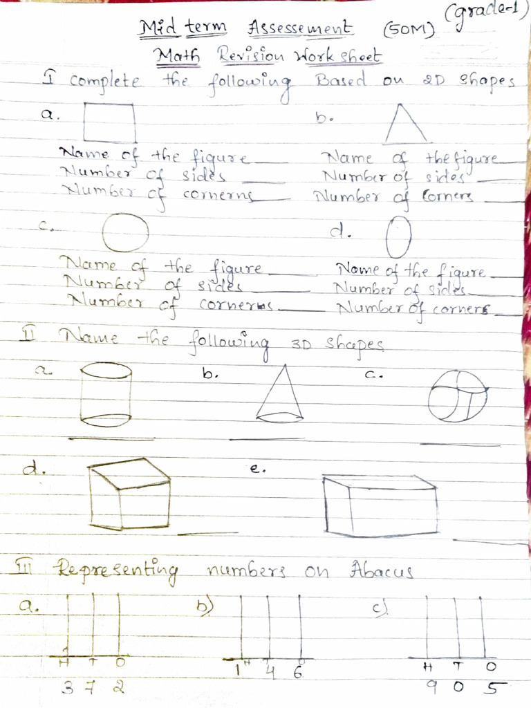 Mid term Revision work sheet (Math) | PDF