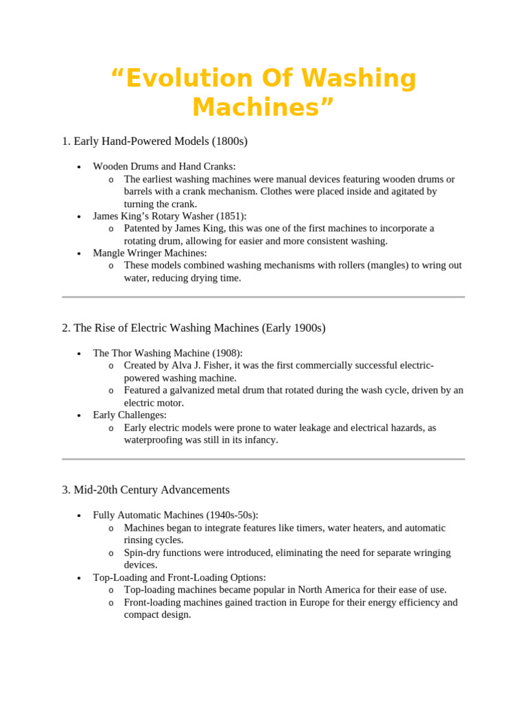 Evolution of Washing Machines | PDF | Washing Machine | Manufactured Goods