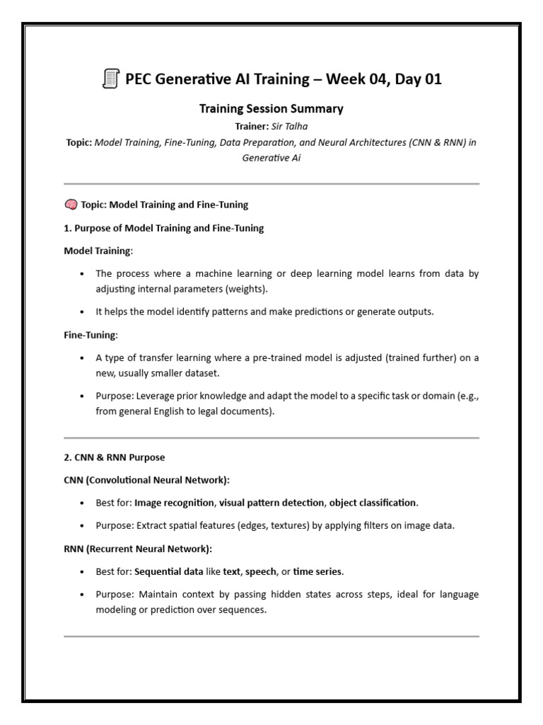 PEC Generative AI Training - Week 04 Day 01 Tahir Ali Bhutto | PDF ...