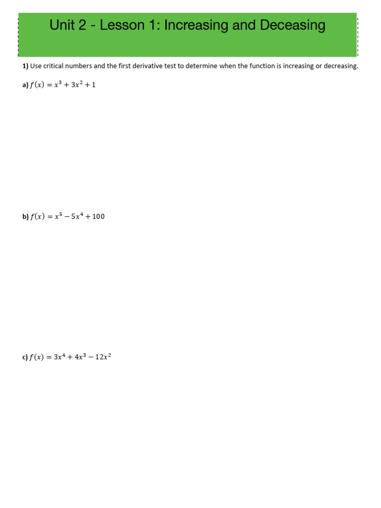 Unit 2 - Lesson 1 - Increasing and Decreasing | PDF | Function ...