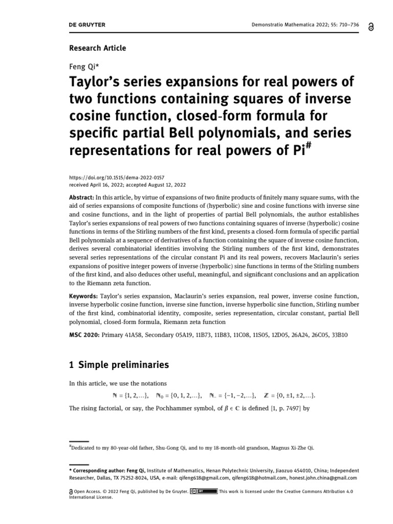 Taylor Series Expansions and Bell Polynomials | PDF | Function ...
