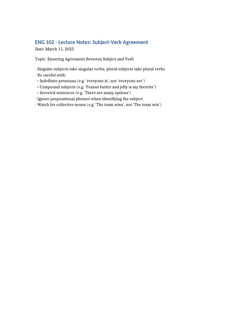 ENG102 SubjectVerbAgreement | PDF