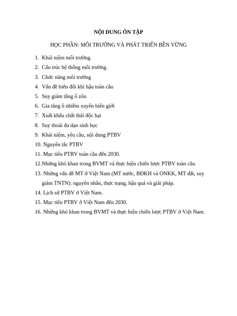 Nội Dung Ôn Tập MT Và PTBV | PDF