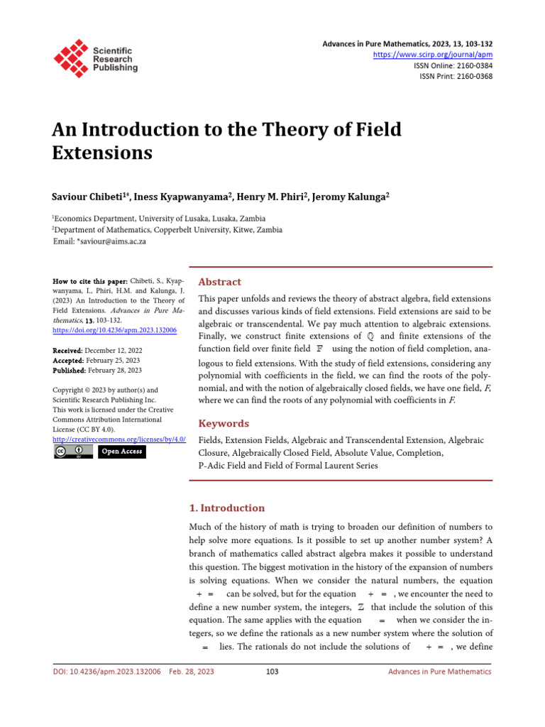 An Introduction To The Theory of Field Extensions | PDF | Ring ...