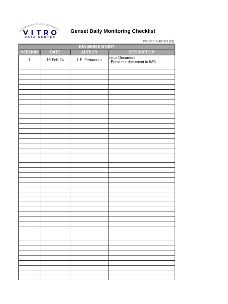 FM-VDC-FMG-206 (01) Genset Daily Monitoring Checklist | PDF ...