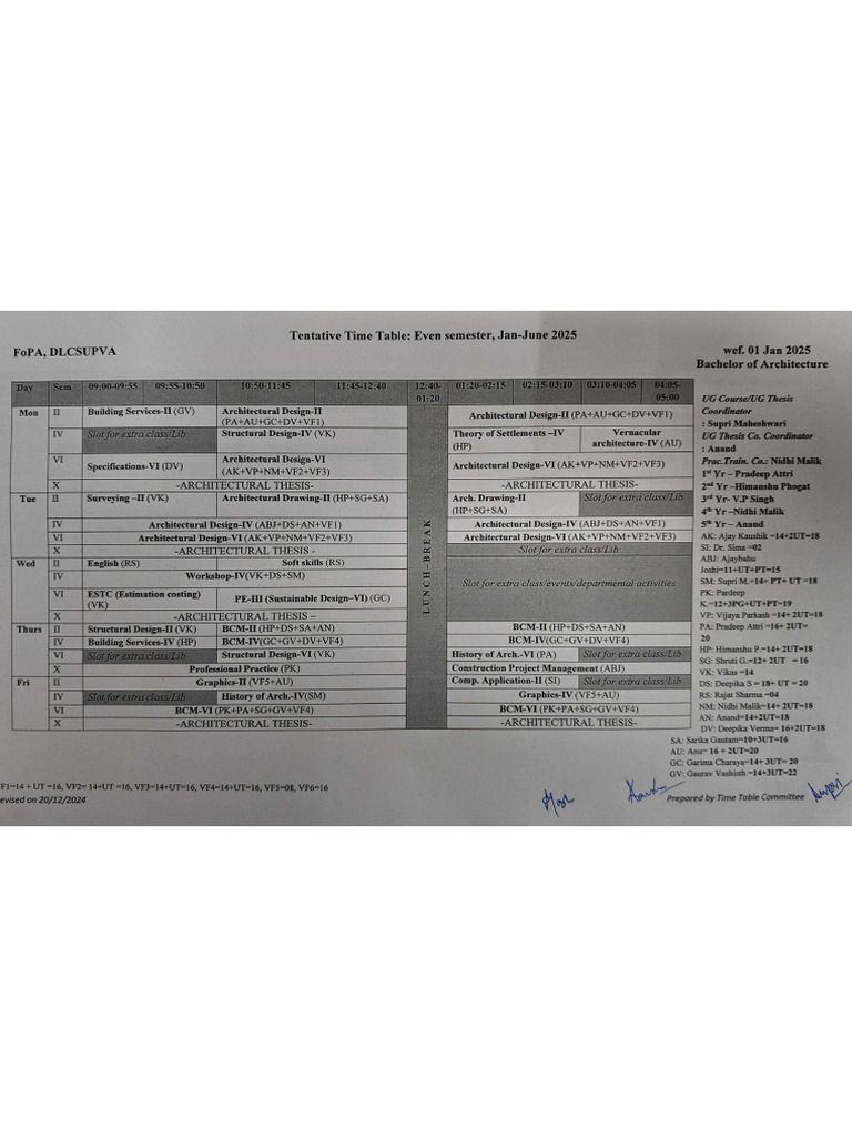 Time Table Session Jan-Jun 2024-25 | PDF