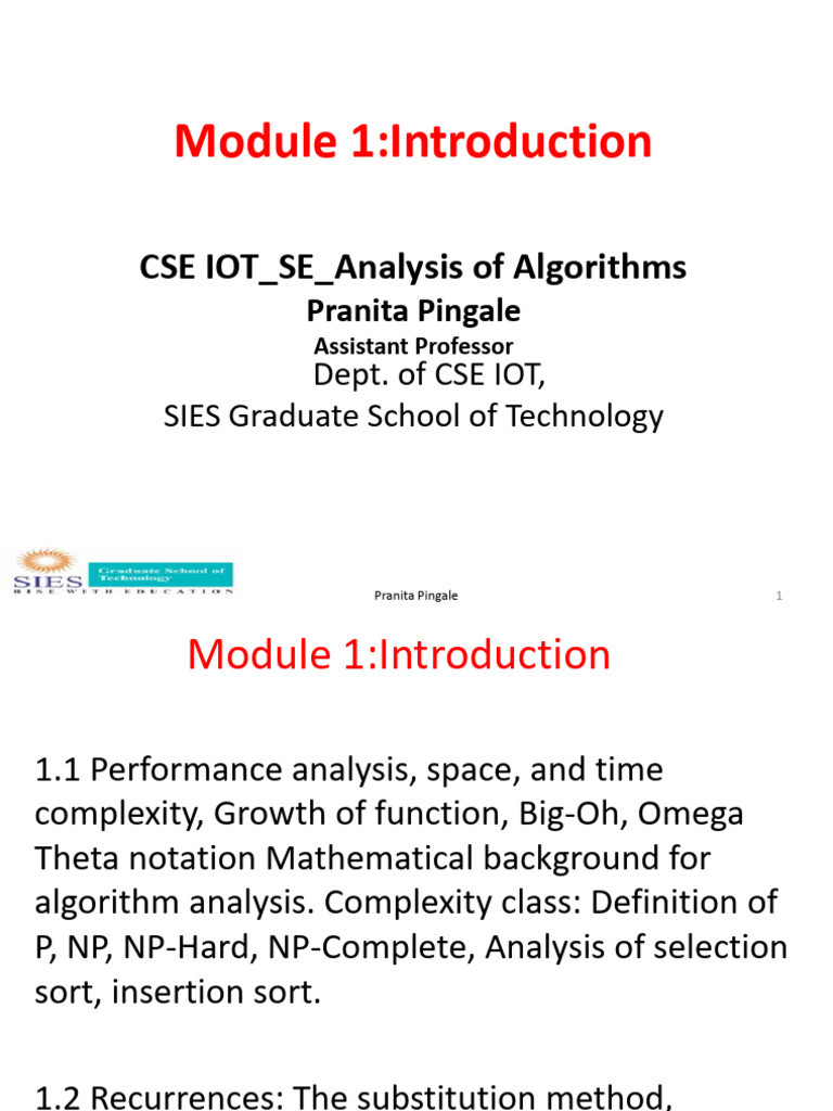 AOA - Module 1 Introduction New | PDF | Computational Complexity Theory | Time Complexity