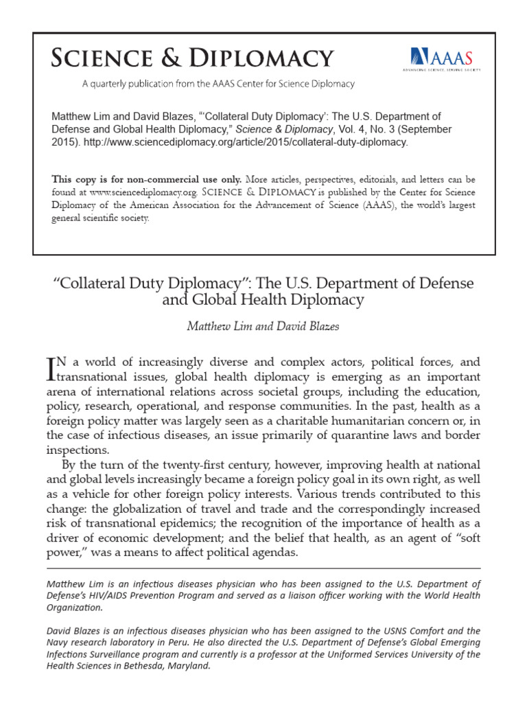 "Collateral Duty Diplomacy" The U.S. Department of Defense and Global ...