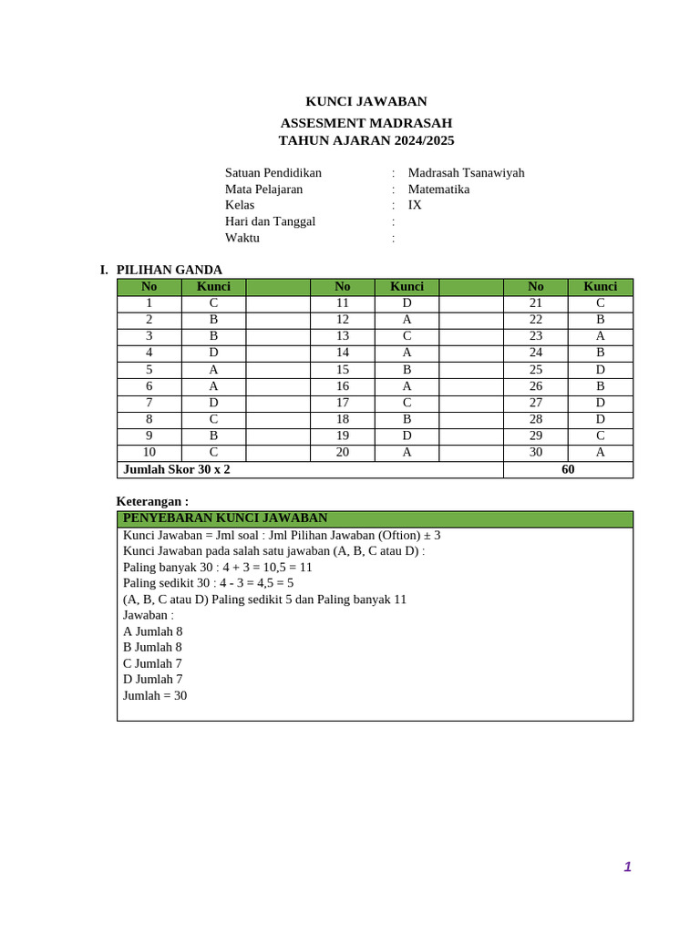 Kunci Jawaban AM MTK 2025 | PDF