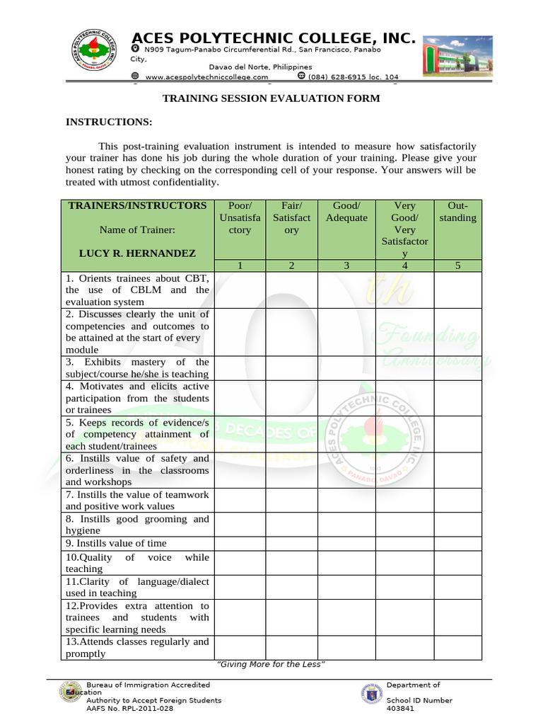Training Session Evaluation | PDF | Education Theory | Intelligence