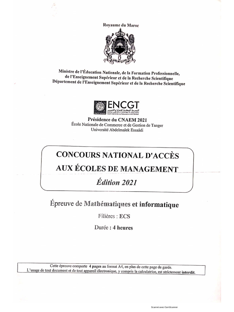 CNAEM 2021 Mathématique Et Informatique | PDF