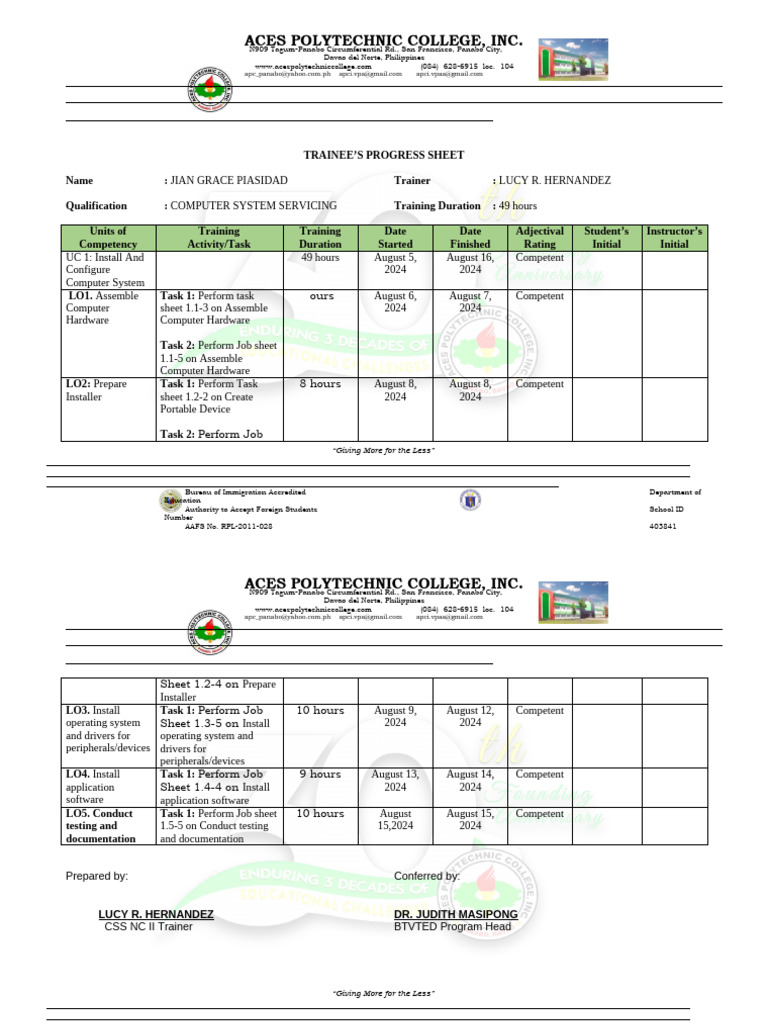 Training Progress Sheet | PDF | Computer Hardware | Software