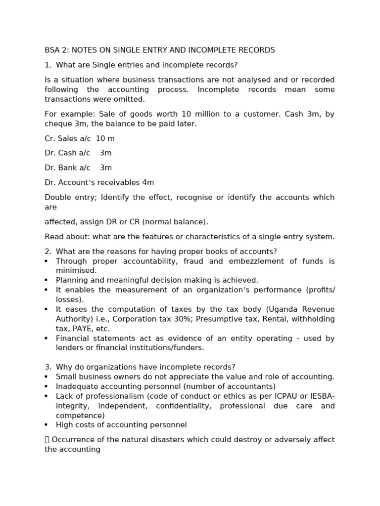 SINGLE ENTRY & INCOMPLETE RECORDS | PDF