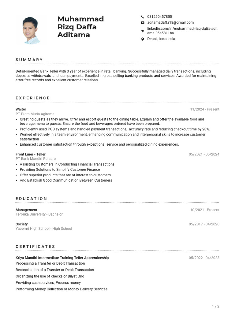 Muhammad Rizq Daffa Aditama - CV | PDF | Point Of Sale | Service Industries