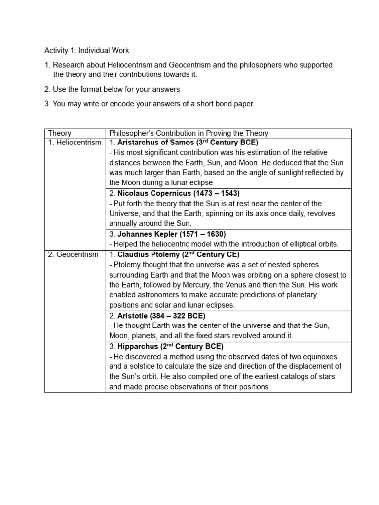 Activity 1 Helio Vs Geo | PDF