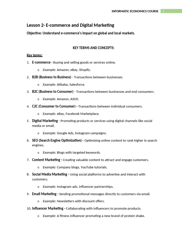 Informatic Economics Lesson 2 | PDF | Digital Marketing | E Commerce