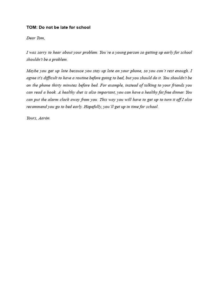 TOM - Do Not Be Late For School | PDF