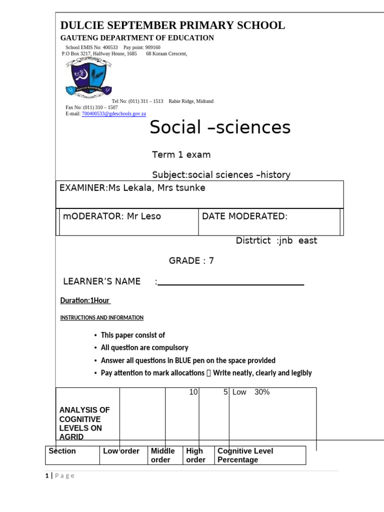 History Control Test Term 1 Grade 7 2025 | PDF