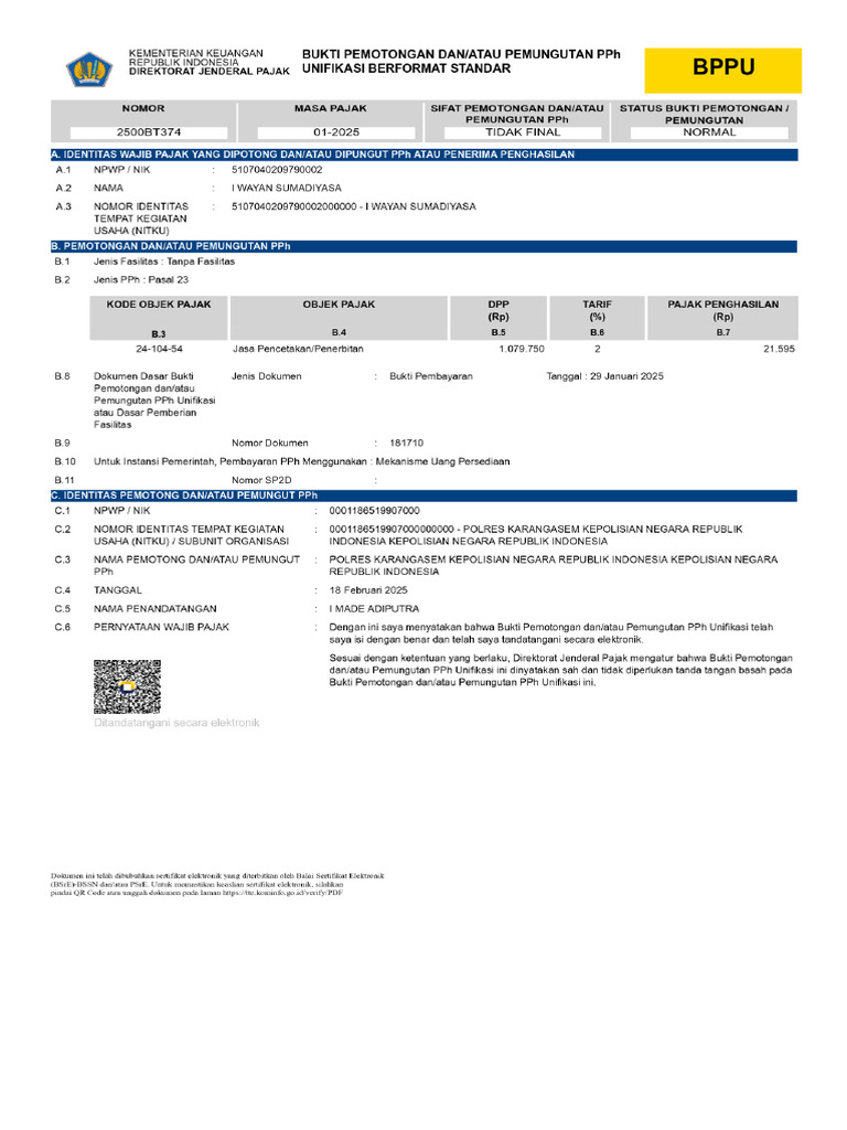 Bupot PPH 23 | PDF