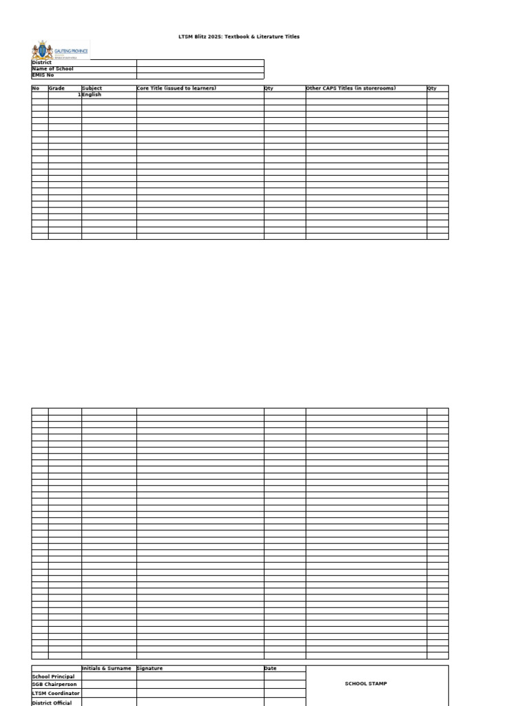 LTSM Stock Register Template 2025 | PDF