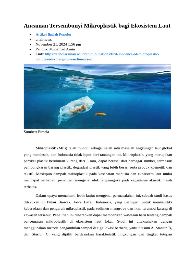 Ancaman Tersembunyi Mikroplastik Bagi Ekosistem Laut | PDF