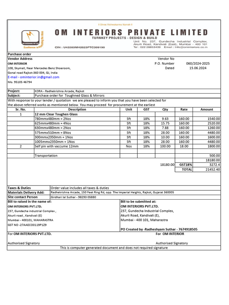 Po-068-Om Interior-KORA-Radhekrishna Arcade, Rajkot | PDF